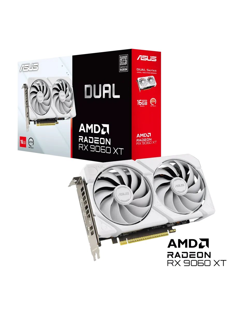 Видеокарта ASUS RX9060XT DUAL WHITE 16GB GDDR6 128bit 2xDP HDMI 2FAN RTL (DUAL-RX9060XT-16G-WHITE)