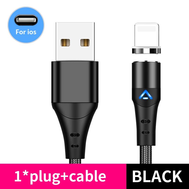 Магнитный кабель Black For iOS, 1M (3A MAX)
