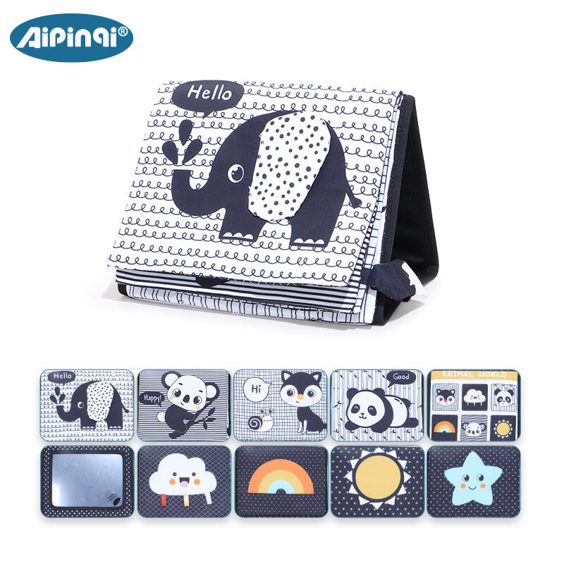 Книжка-игрушка из ткани Aipinqi для раннего развития малышей с изображением животных и календарем, для тренировки поднятия головы, многоцветная, для развития восприятия.