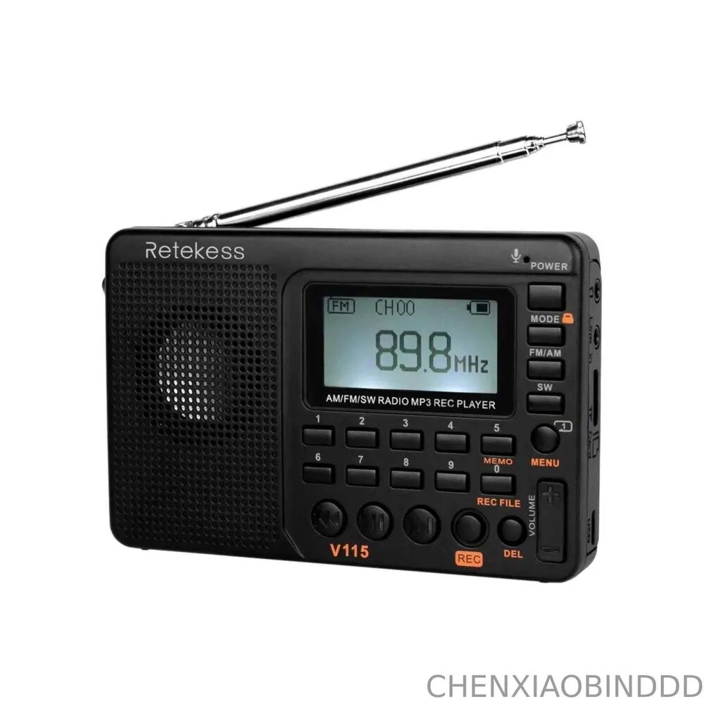 Retekess V115 портативный радиоприемник FM/AM/SW MP3 рекордер с дисплеем, черный