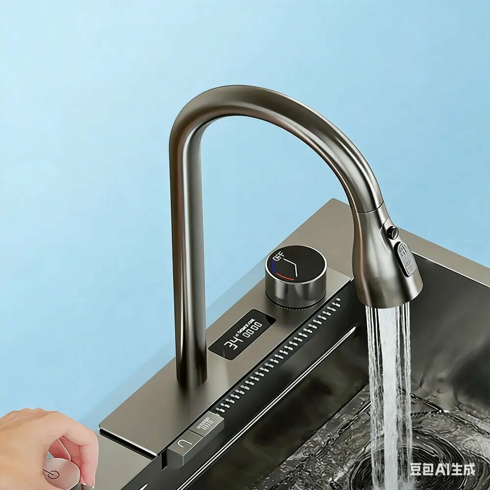 Смеситель для многофункциональной кухонной мойки с водопадом и дисплеем Графитовый