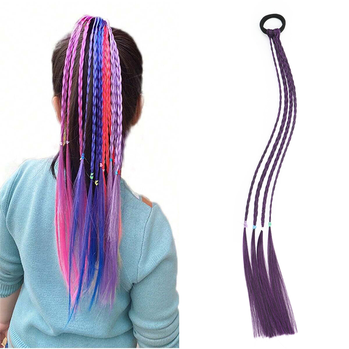 Детские красочные плетеные волосы парик хвост