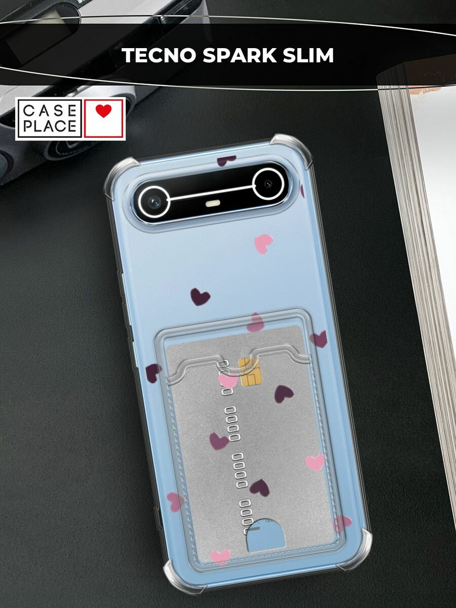 Чехол на Tecno Spark Slim (Текно Спарк Слим) с картой и принтом Фиолетовые и розовые сердечки 1
