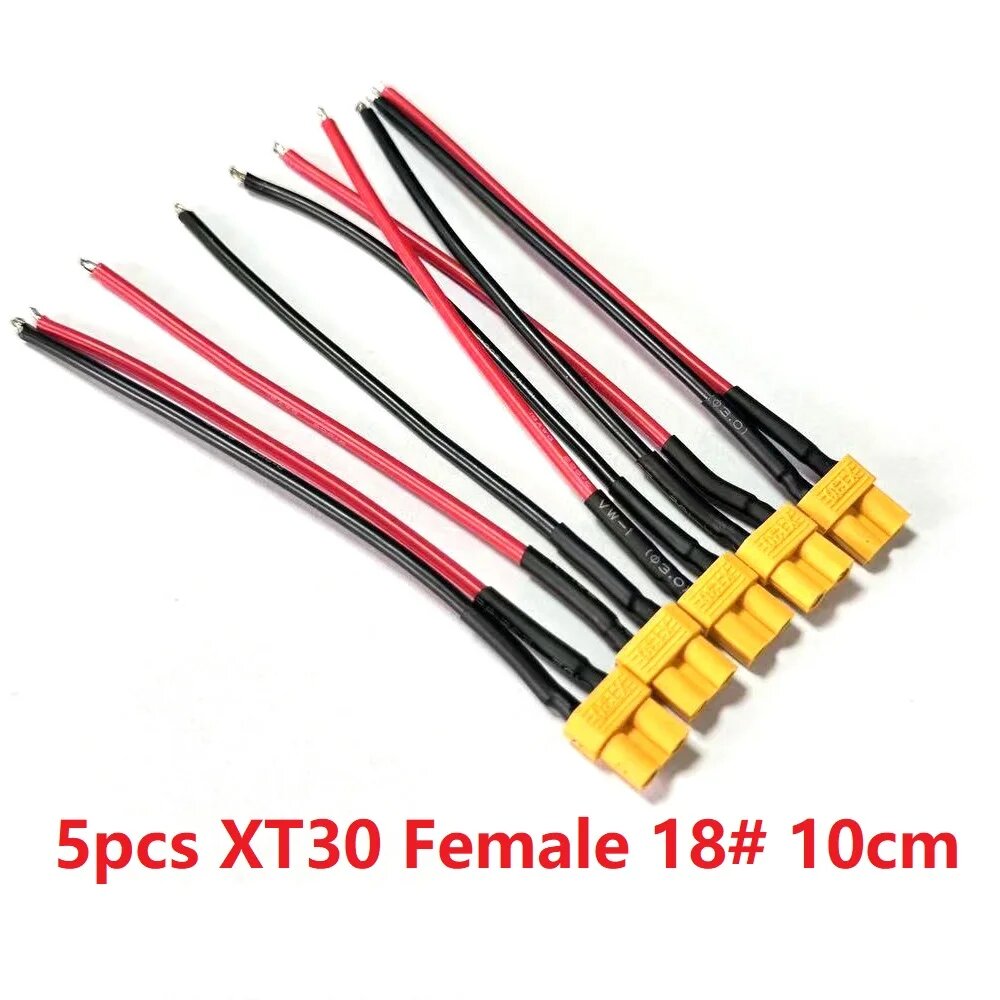 5 шт. XT30 Female 18AWG 10см, красный/черный