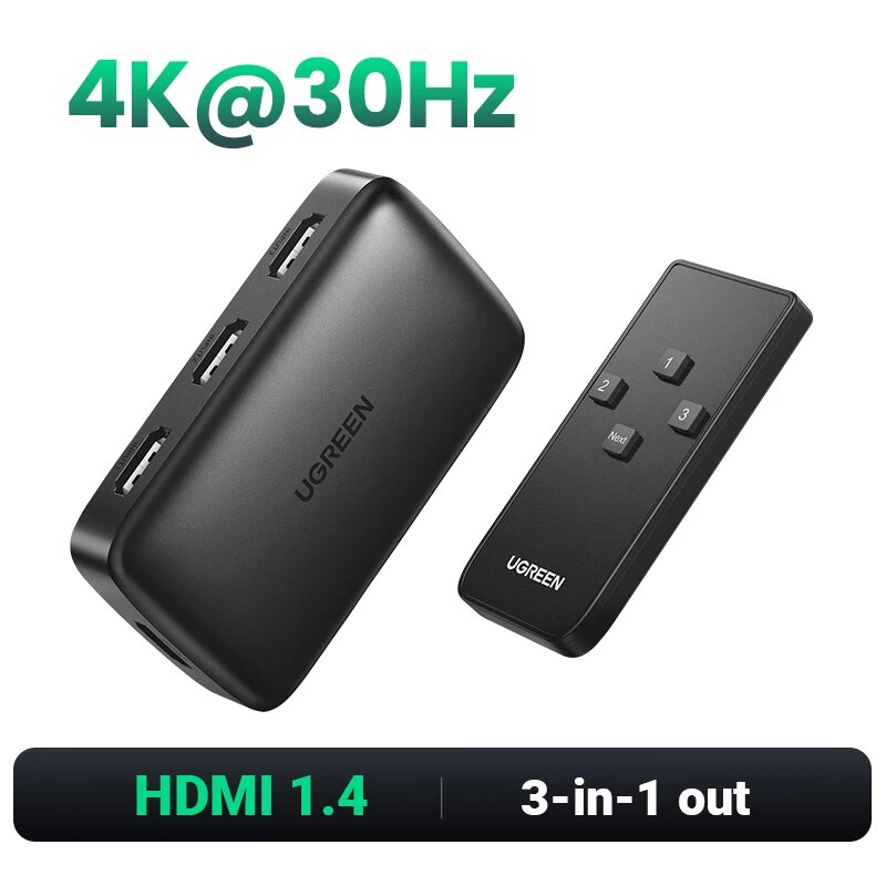 UGREEN HDMI 2.1 Переключатель 3 в 1, 4K HDMI 1.4V