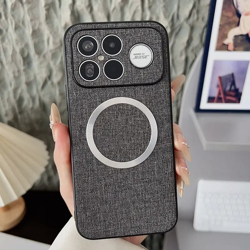 Серый кожаный чехол на POCO F8 Ultra с MagSafe