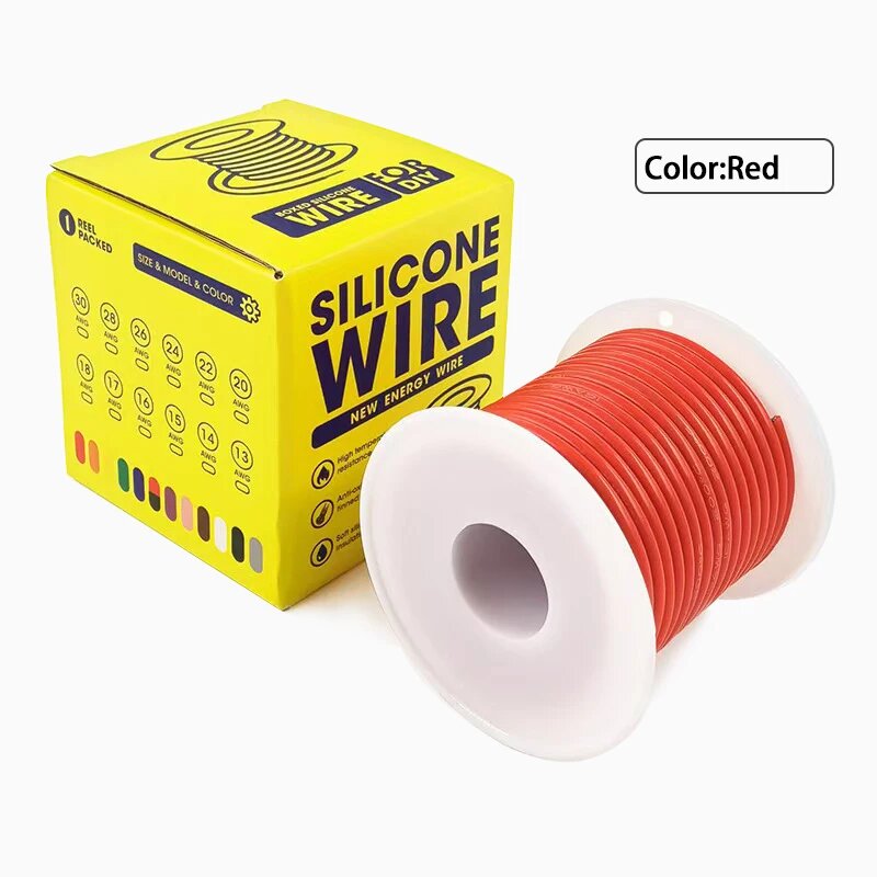 Термостойкий гибкий силиконовый провод 30/28/26/24/22/20/18/16AWG 17AWG x 15m, Red