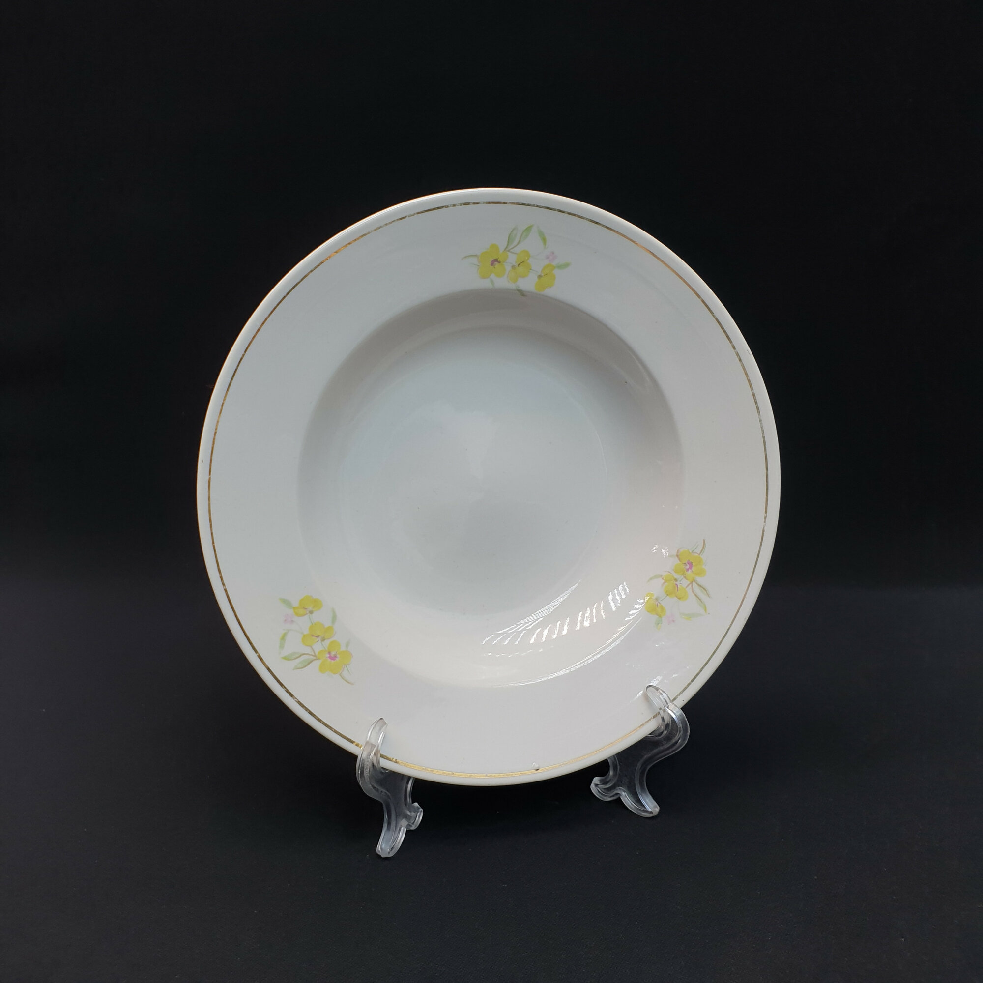 Винтажная суповая тарелка Кувасайский з-д, фарфор деколь золочение 20 см, СССР