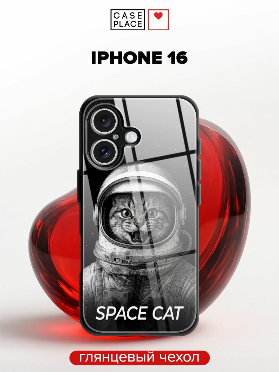 Чехол на Apple iPhone 16 / Айфон 16 с принтом "Space cat"