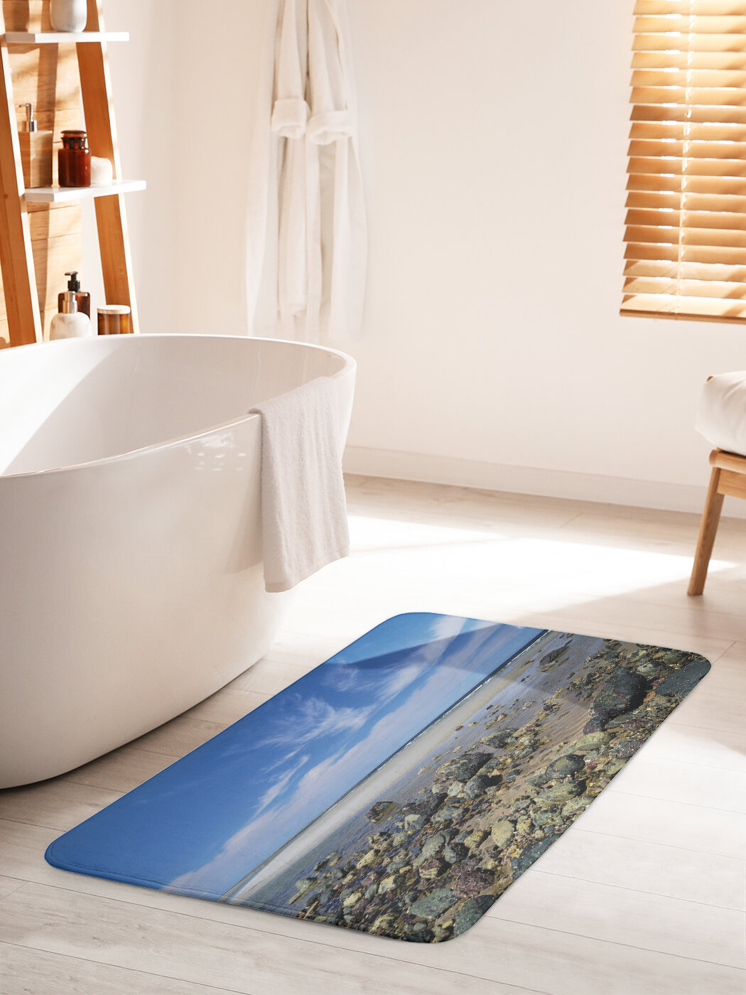 Коврик для ванной комнаты и туалета противоскользящий "Каменное побережье" 60х100 см, JoyArty