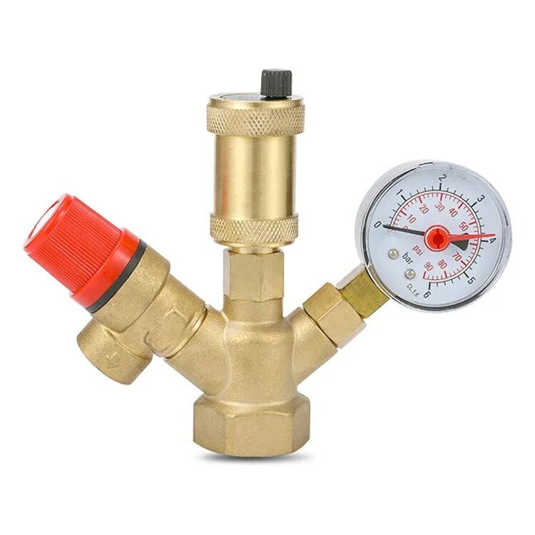 Группа безопасности для отопления с манометром, воздухоотводчиком, предохранительным клапаном Китай 1" Латунь