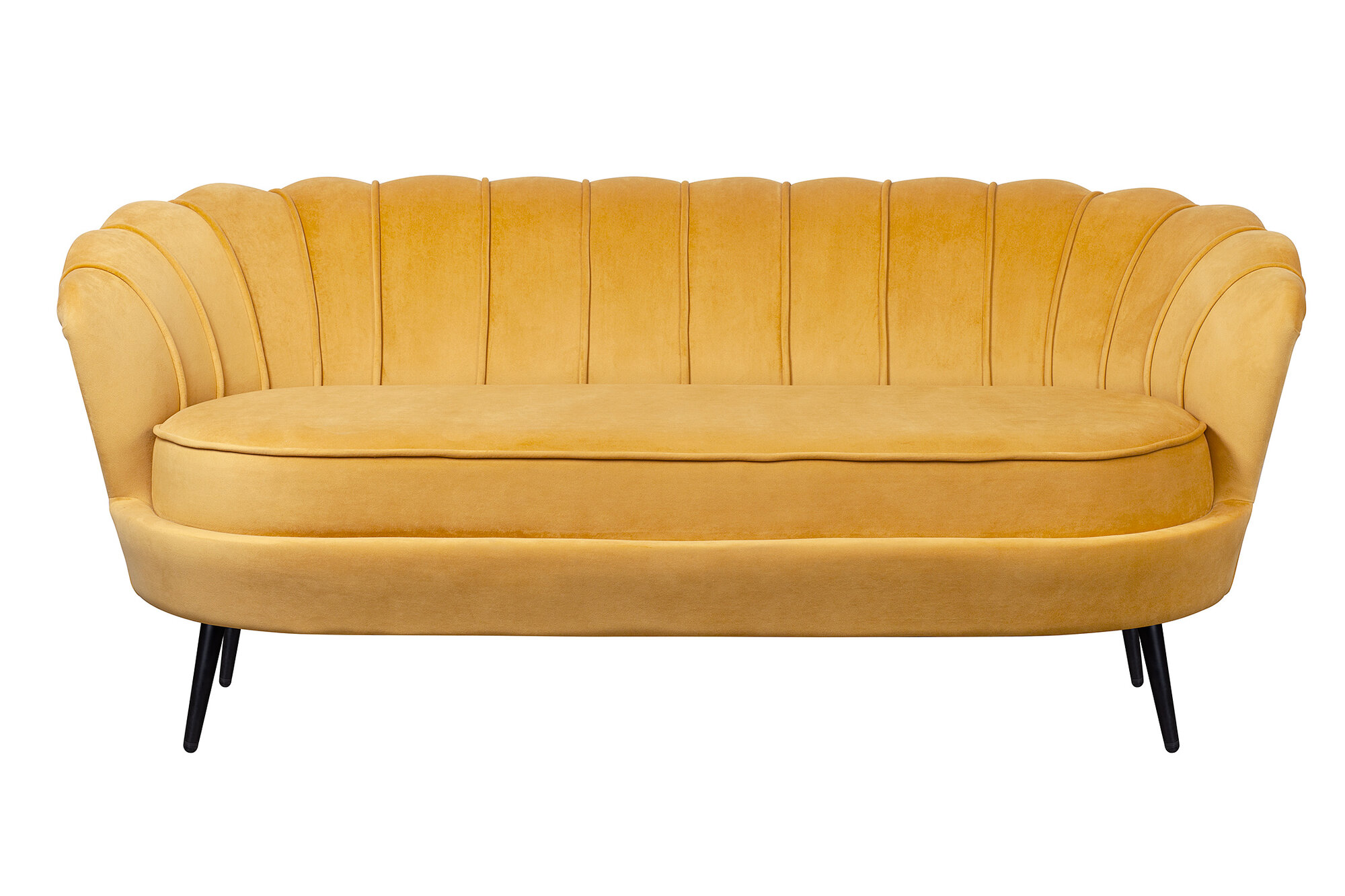 Прямой дизайнерский диван ракушка, Pearl triple yellow, желтый с черными ножками