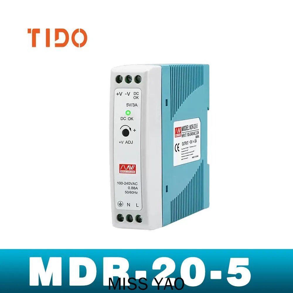 Блок питания Mean Well MDR-20-5 5В 3A на DIN-рейку (1 шт.) для автоматизации