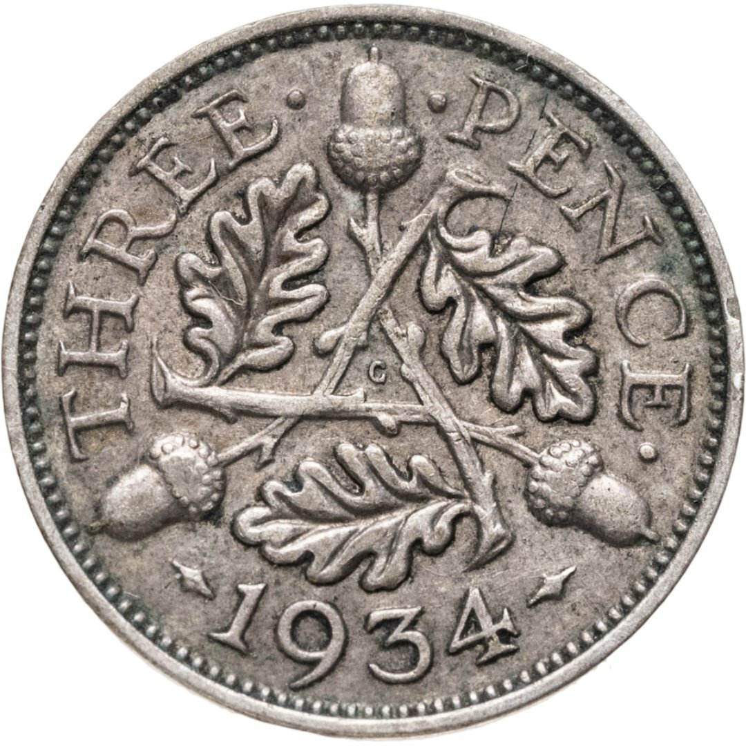 Великобритания 3 пенса pence 1934, Серебро 500, в сохранности VF-XF