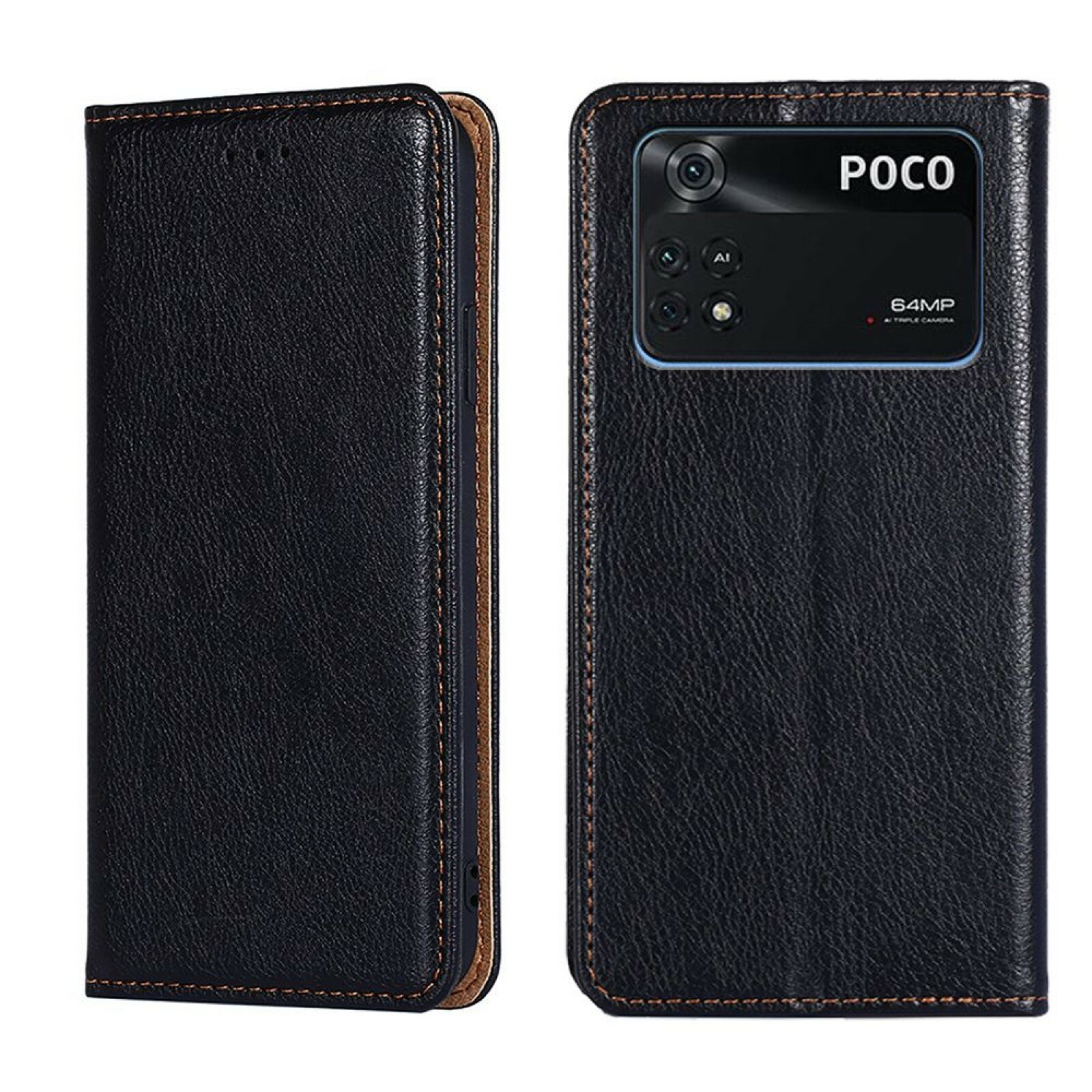 Чехол-книжка MyPads для Xiaomi Poco M4 Pro черный защитный с откидной крышкой