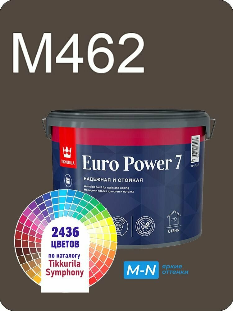 Краска для стен и потолков Tikkurila Euro Power 7 9л. яркие оттенки M462