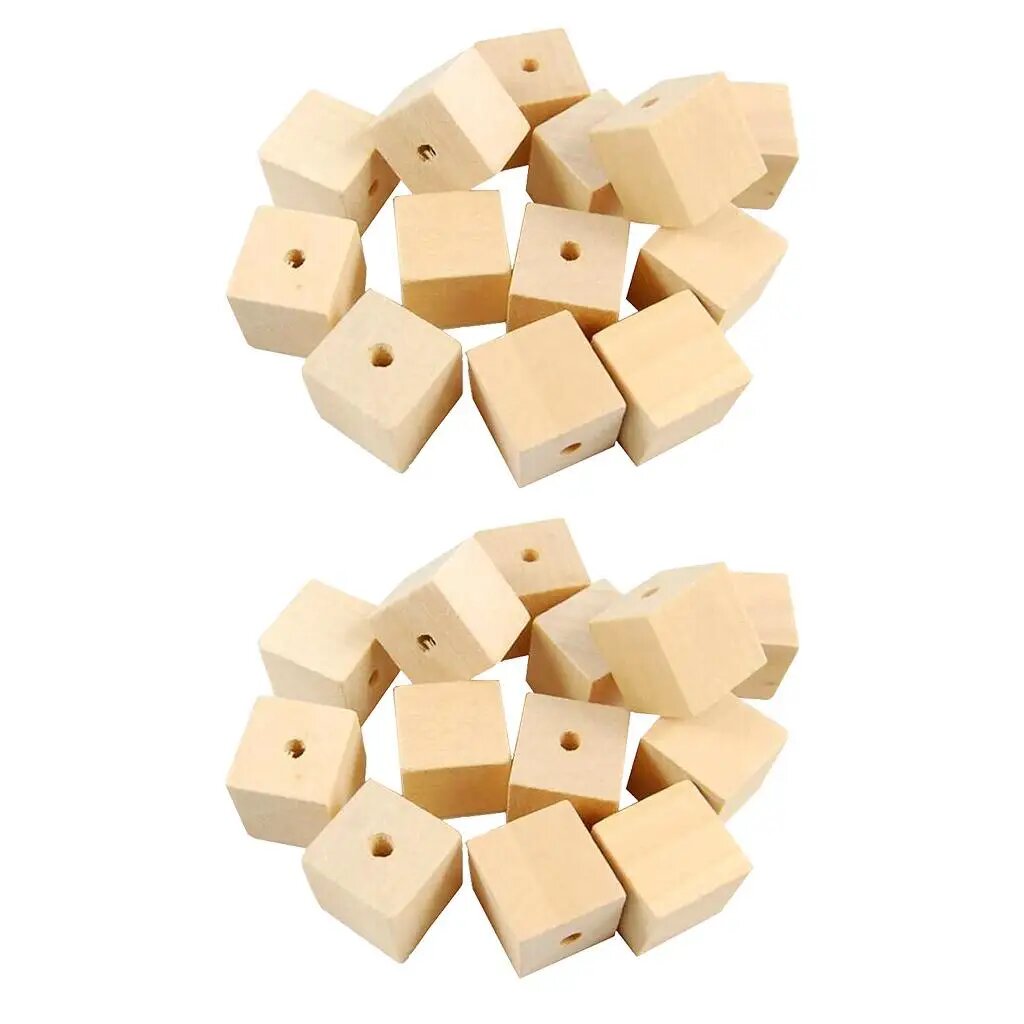 50 шт. квадратные кубические деревянные бусины, незавершенные изделия из твердой древесины с большими отверстиями