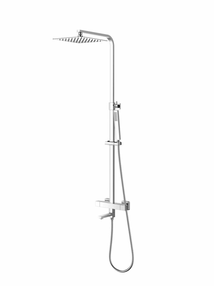 Душевая стойка SantiLine SL-9010 со смесителем, термостатическим, хром, глянцевая, душевая система с тропическим душем, с изливом, с лейкой, нержавеющая сталь