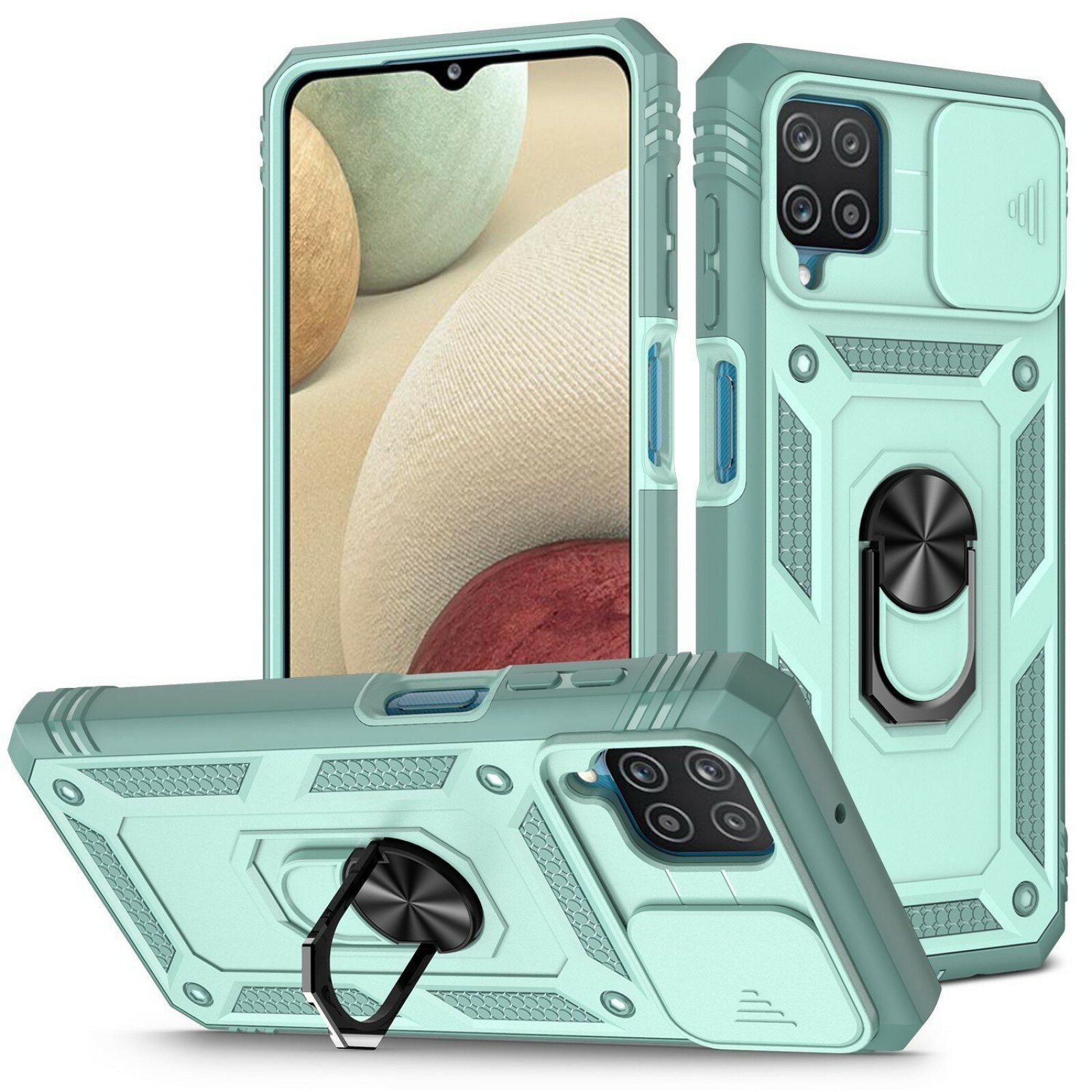 Противоударный чехол MyPads armors для Samsung A12 и A12 5G зеленый с подставкой