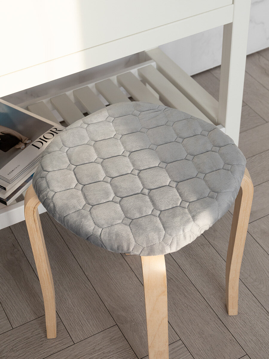 Чехол на табурет/стул DeNASTIA D33 см, круглый, на резинке, серый, P111263