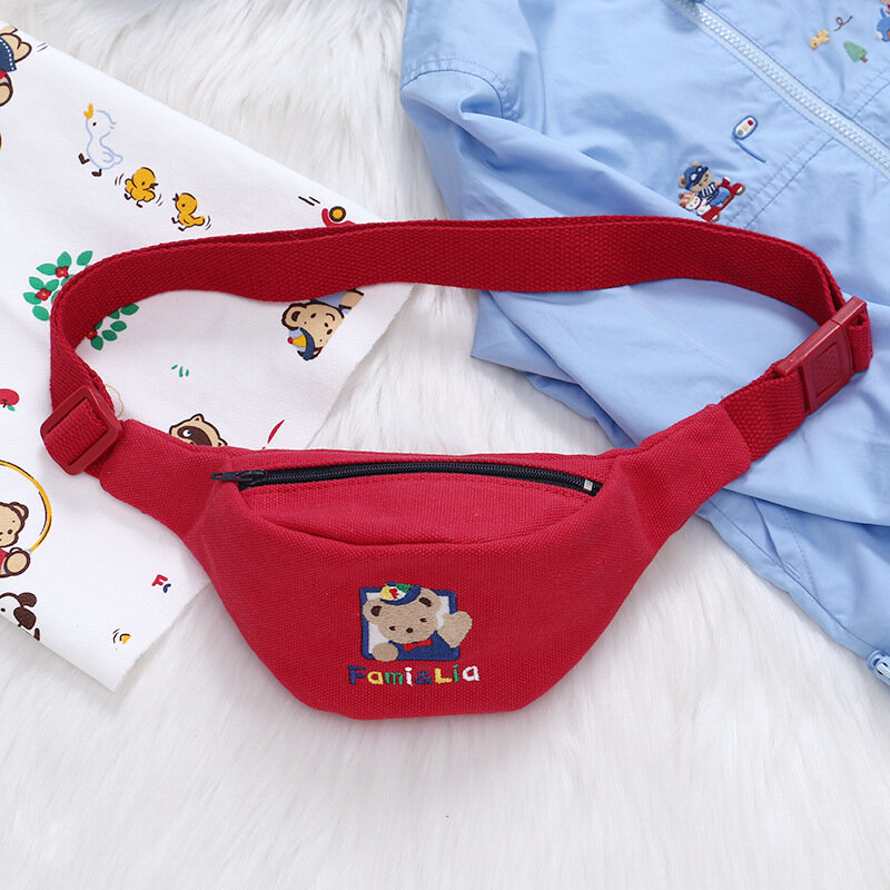 Детская поясная сумка бренда F, поясная сумка с мультяшным медведем в конфетных цветах, сумка через плечо, кошелек для монет для мальчиков и девочек, доступна для оптовой продажи.