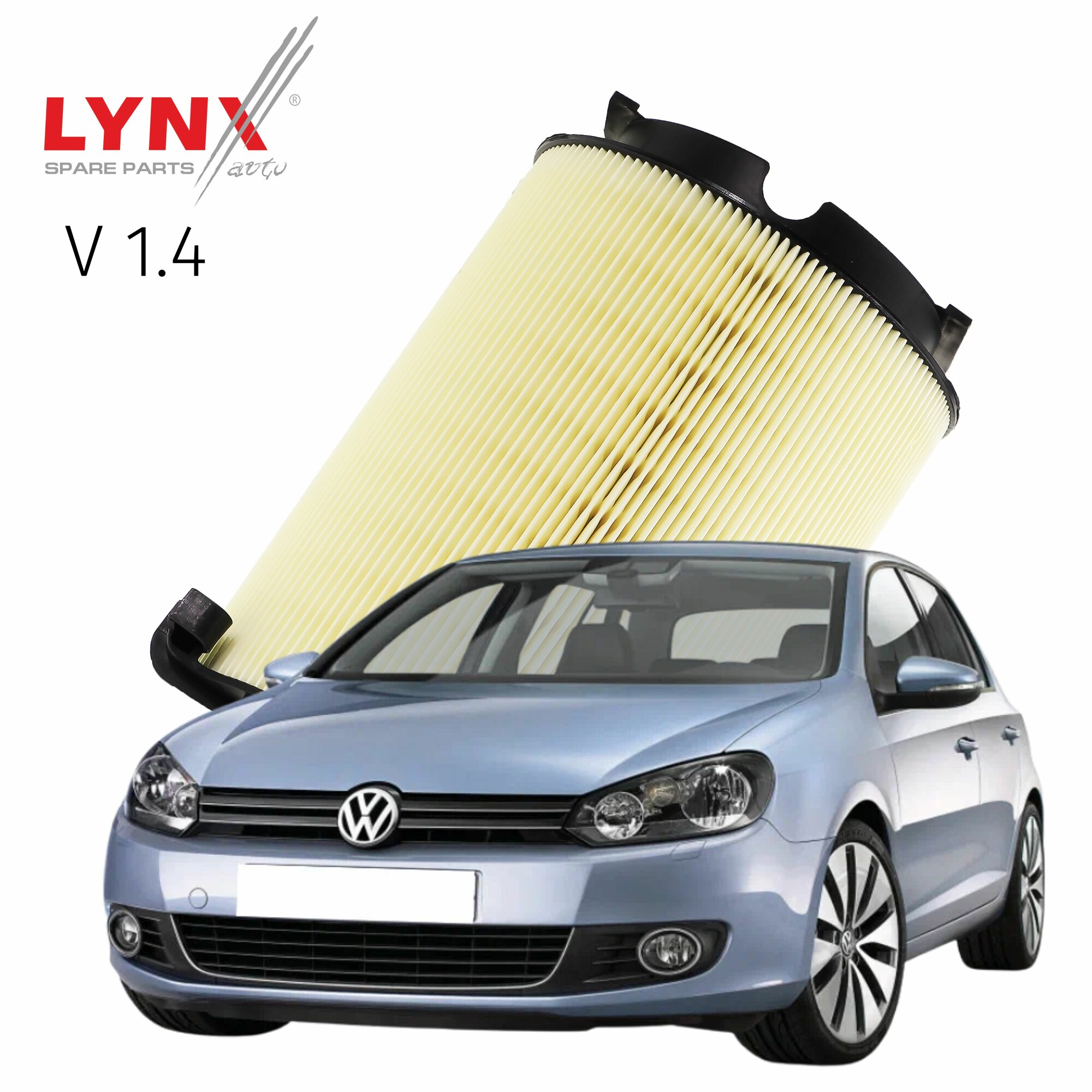 Фильтр воздушный Volkswagen Golf (6) / Фольксваген Гольф 2008 2009 2010 2011 2012 2013 V1.4 CAXA / 1шт LYNXauto