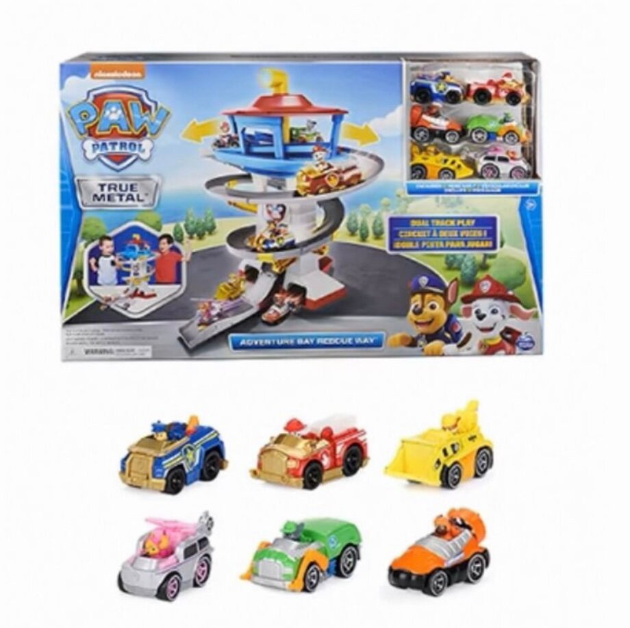 Nickelodeon Игровой набор Adventure Bay Rescue Way Щенячий патруль Paw Patrol Смотровая башня + 6 металлических машинок с героями Die Cast, 6061258 Spin Master