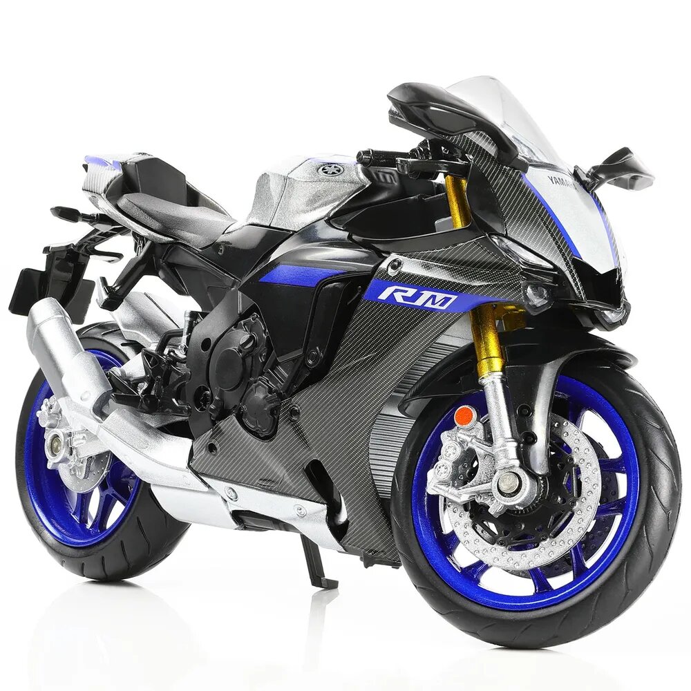 1:12 Модель мотоцикла для Yamaha YZF-R1M 1000R, металлическая литая с пластиком, сборка не требуется, миниатюрная готовая модель мотоцикла, подарок для взрослых (серебристый)