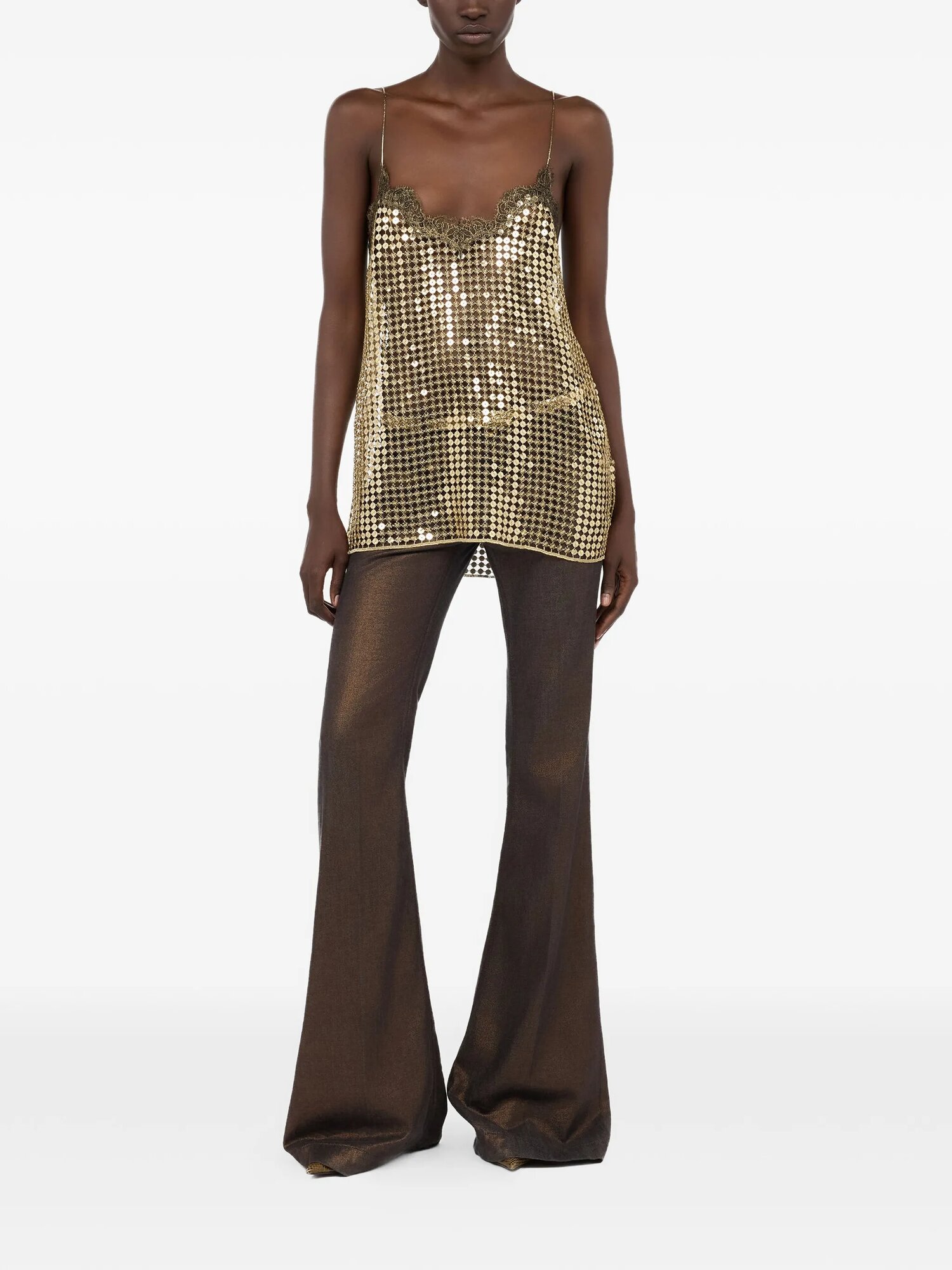 Топ Roberto Cavalli Lace sequin top, размер 42, золотистый — фото 1