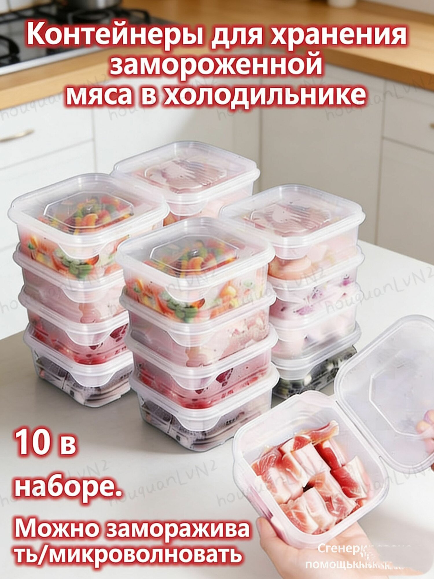 Контейнеры для хранения продуктов в холодильнике, герметичные, с крышками, многоразовые, подходят для замораживания, 10 штук