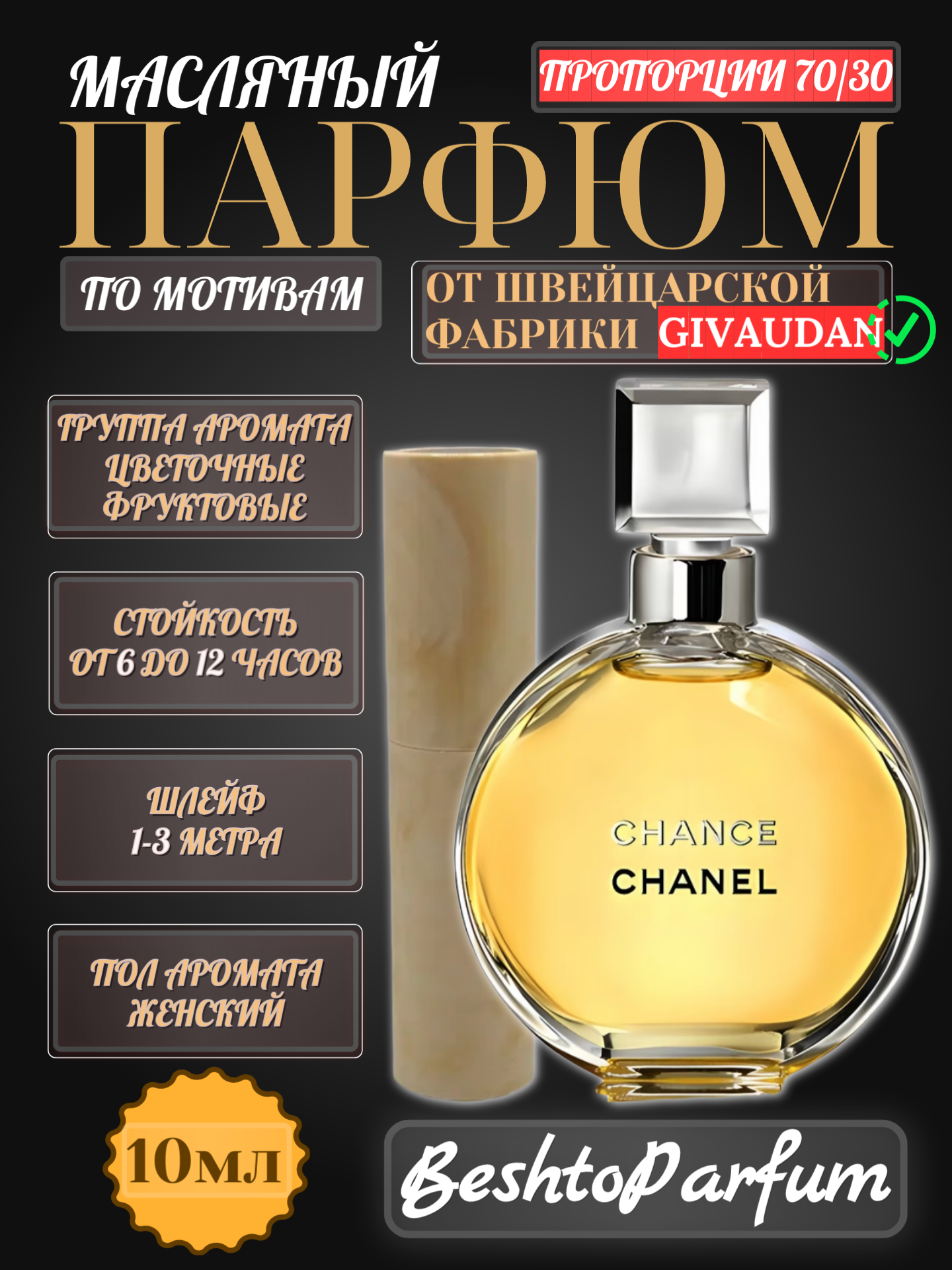 Масляные духи по мотивам Chanel Chance — стойкий цветочный женский аромат / 10мл