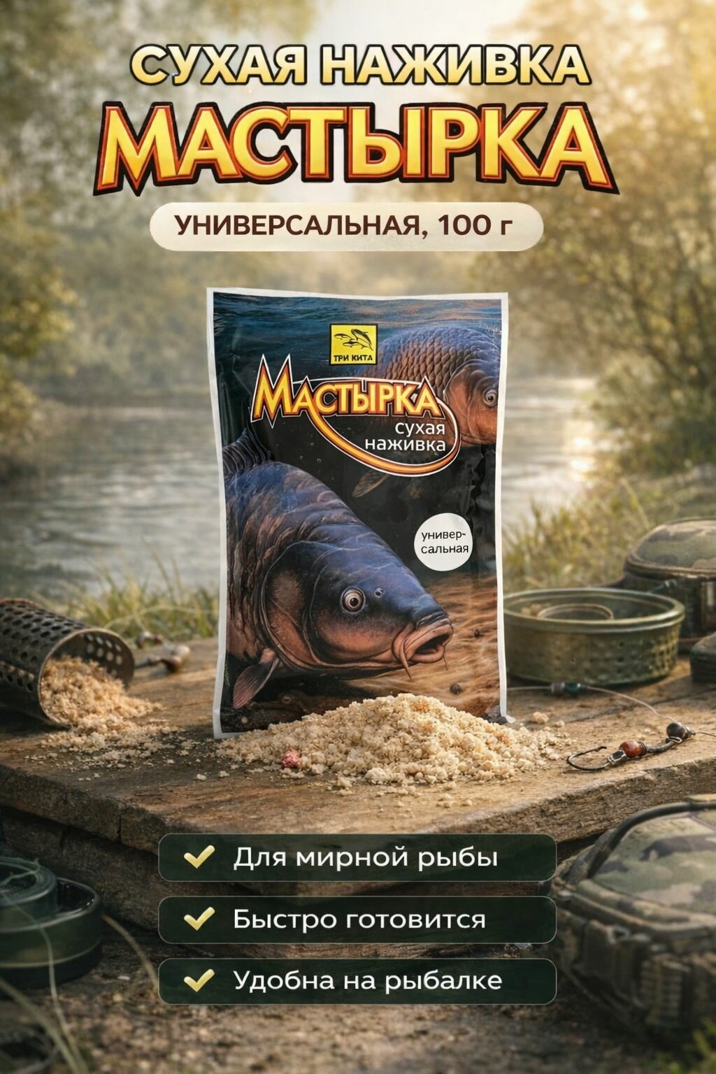 Мастырка рыболовная, Универсальная, 100 г - сухая наживка, тесто для рыбалки на карпа, карася, леща, плотву, фидер