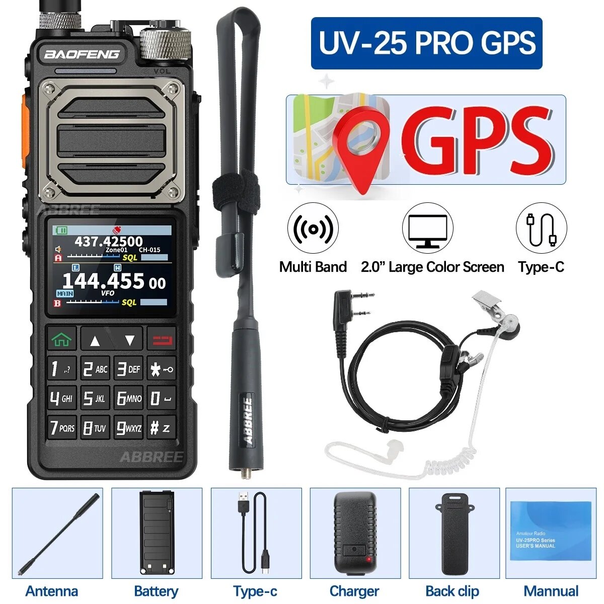 BAOFENG UV-25 PRO GPS Рация американский, Add H-48cm