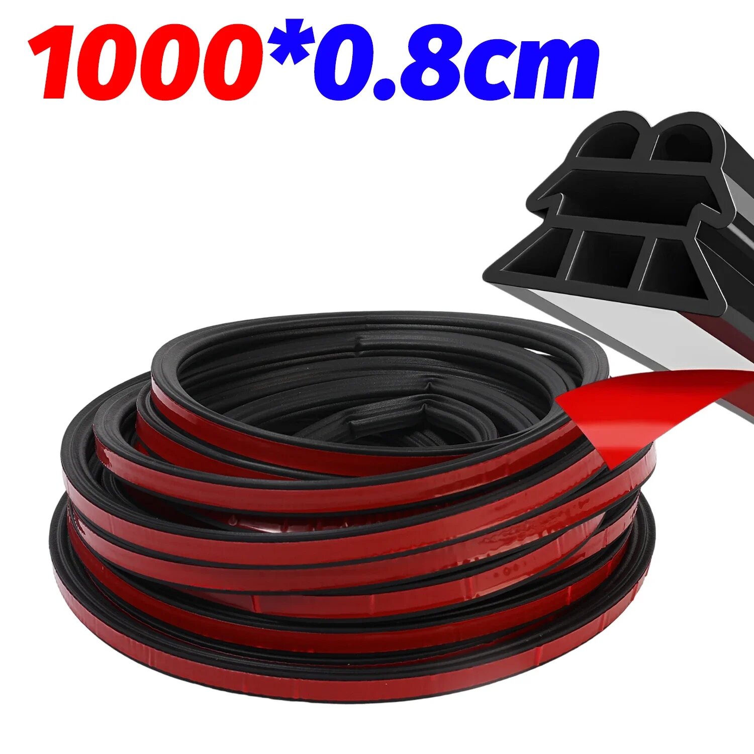 Уплотнительная лента 1000*0.8см, 10 метров, черная