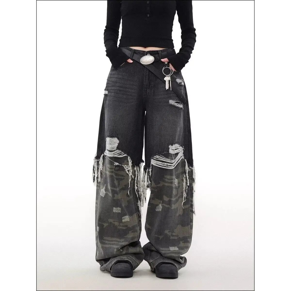 Джинсы рваные широкие Harajuku, XXL