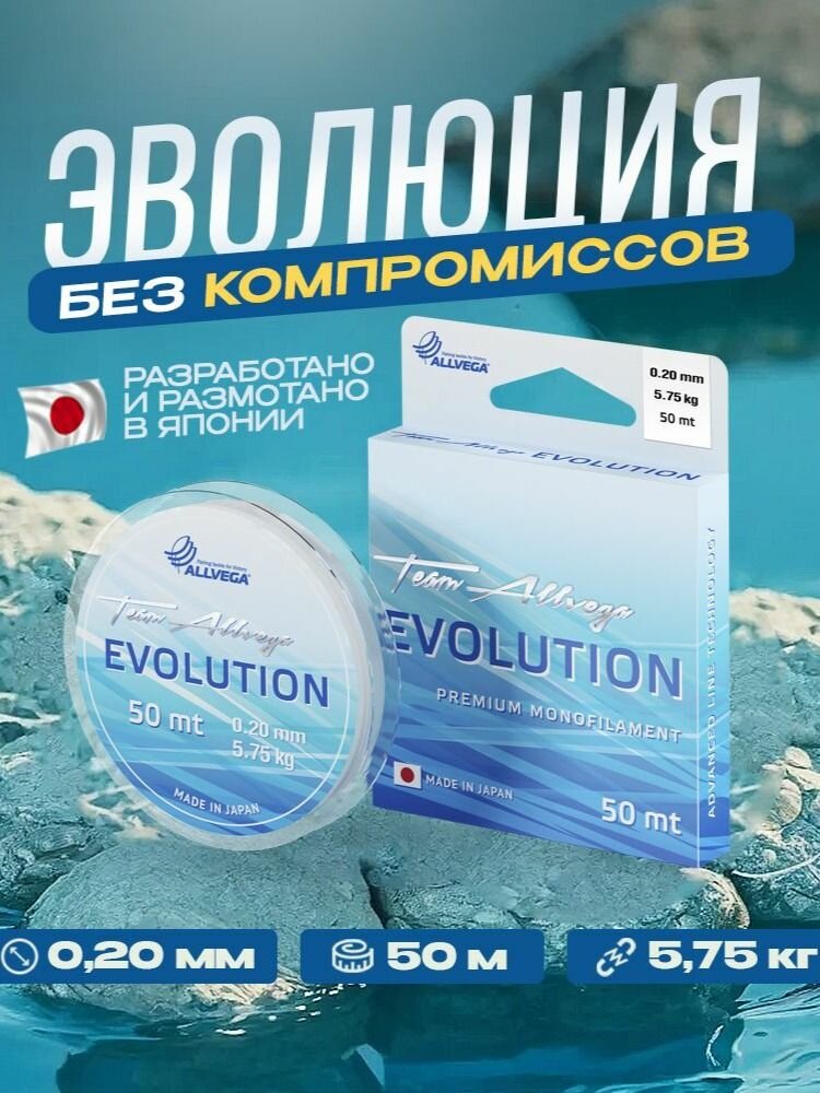 Леска для зимней рыбалки Evolution 0.20мм 50м 5.75кг прозрачная