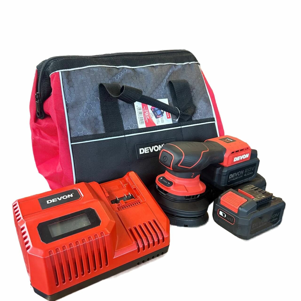 Аккумуляторная эксцентриковая шлифовальная машина DEVON, 2 АКБ 4 Ач, ЗУ, сумка 2101-LI-20-SET
