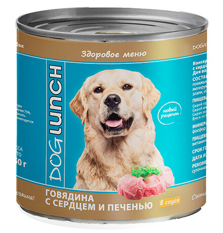 С сердцем и печенью консервы догланч для взрослых собак говядина (цена за упаковку) 750г х 6шт в соусе