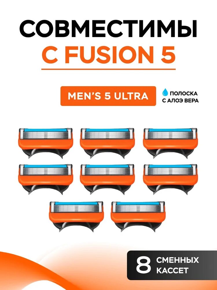 Сменные кассеты для бритвенных станков Fusion5, 8 шт. по 5 лезвий