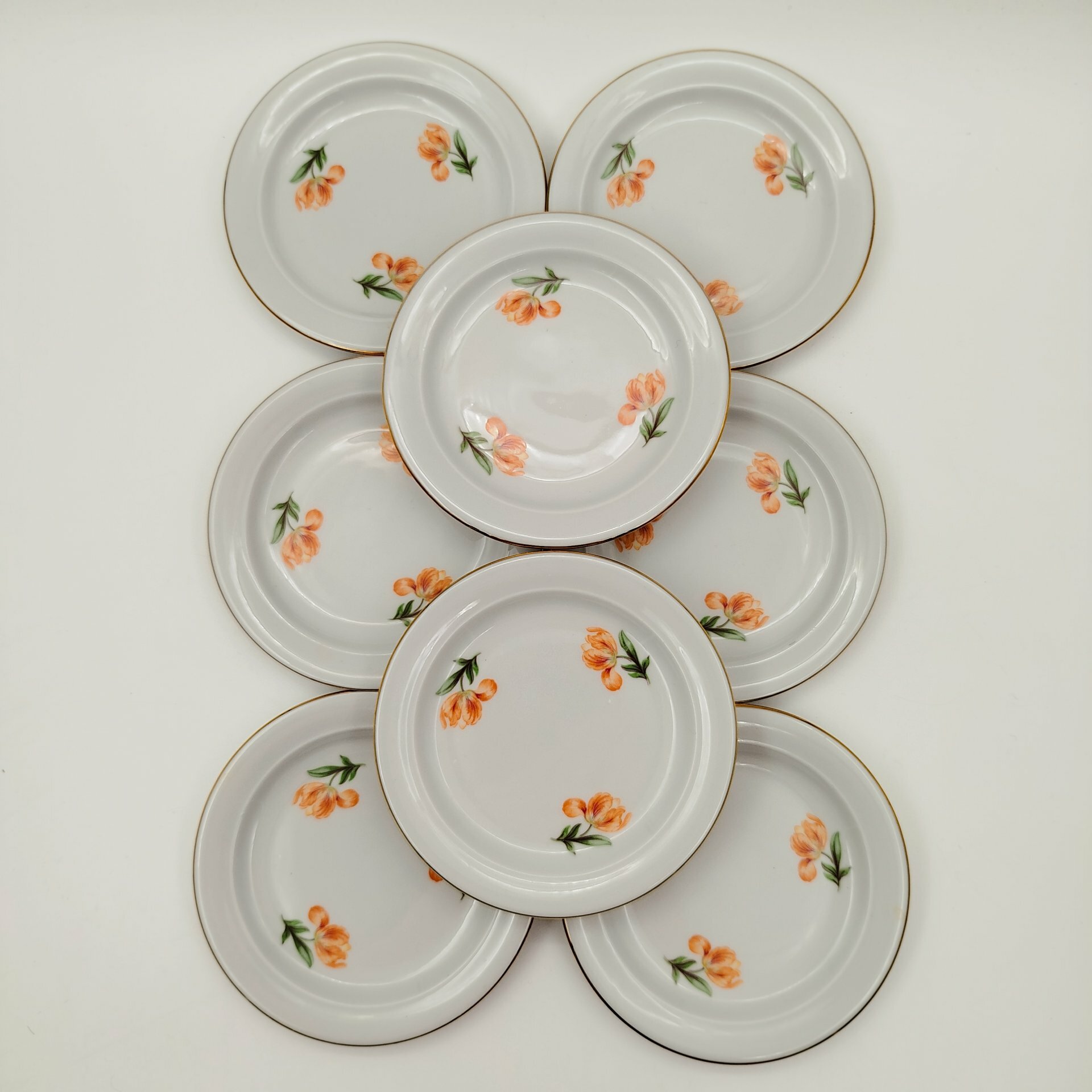 Набор из восьми розеток с цветочным декором, фарфор, деколь, золочение, Kahla, ГДР