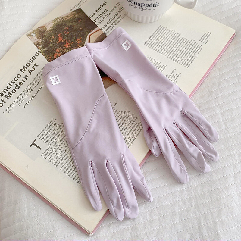 Женские солнцезащитные перчатки, устойчивые к ультрафиолету, подходят для езды на велосипеде, электросамокате и вождения автомобиля, совместимы с сенсорными экранами, средней длины, тонкие летние перчатки из ледяного шелка.