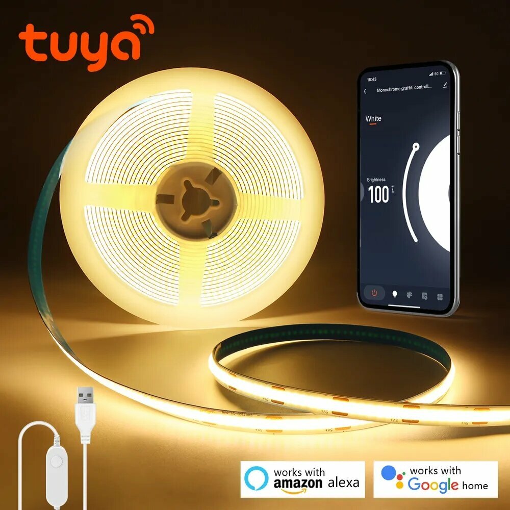 Tuya Smart Светодиодная лента 3.84 Вт, IP44, Теплый белый, 1 шт