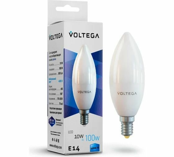 Светодиодная лампа VOLTEGA Свеча E14 4000K 10W