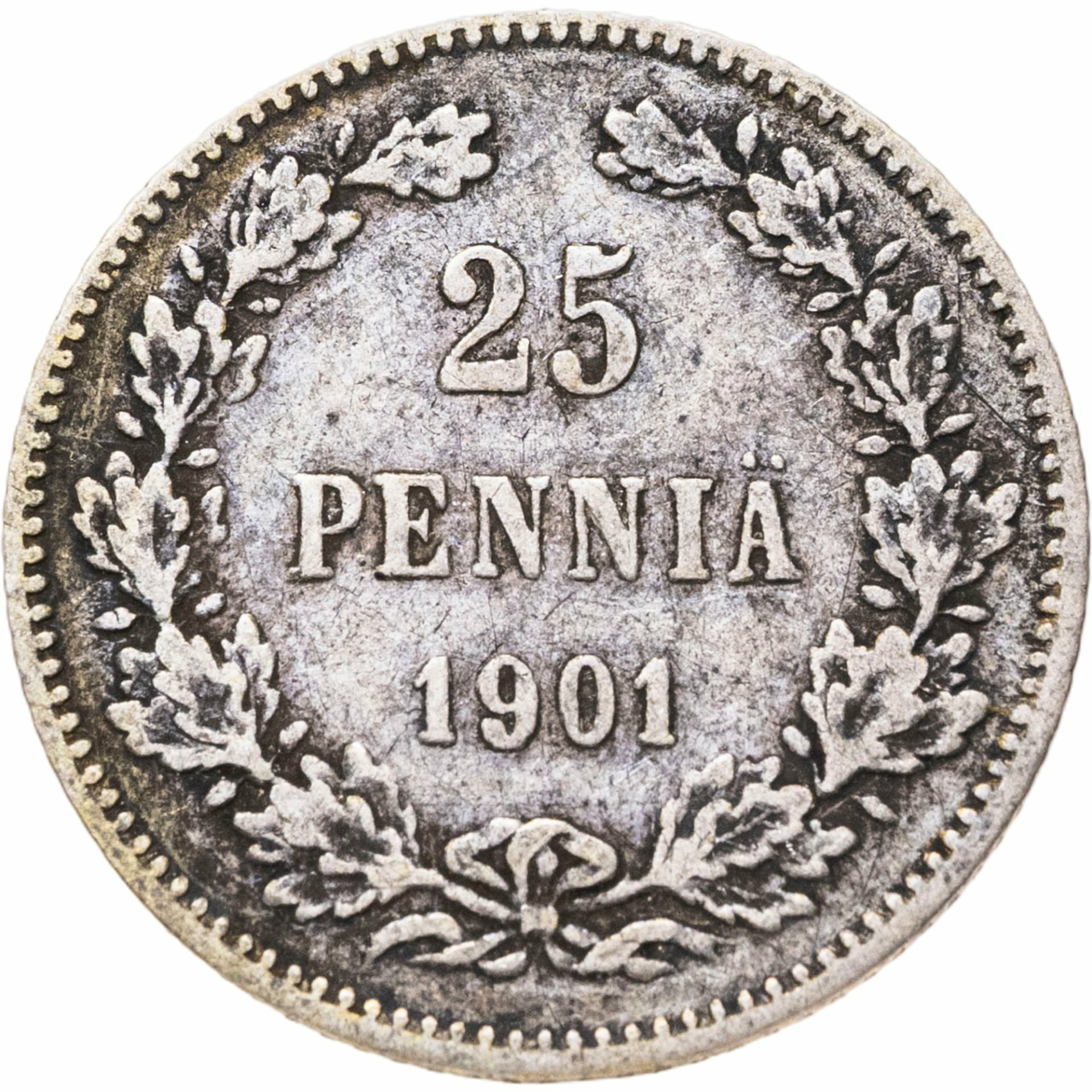 25 пенни pennia 1901 L Российская Финляндия, Серебро 750, в сохранности VF