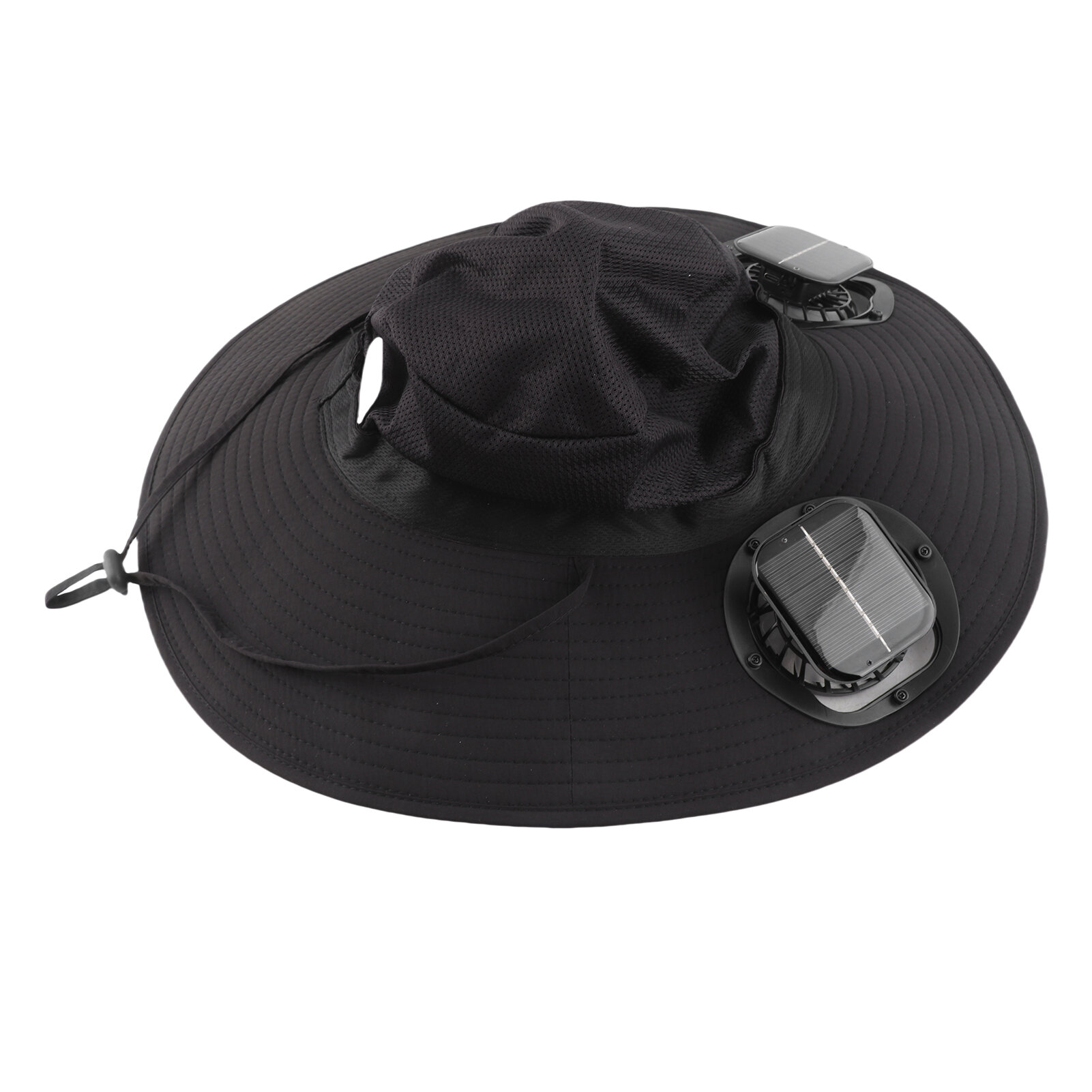 Кепка с двумя вентиляторами на солнечной батарее и USB, черная