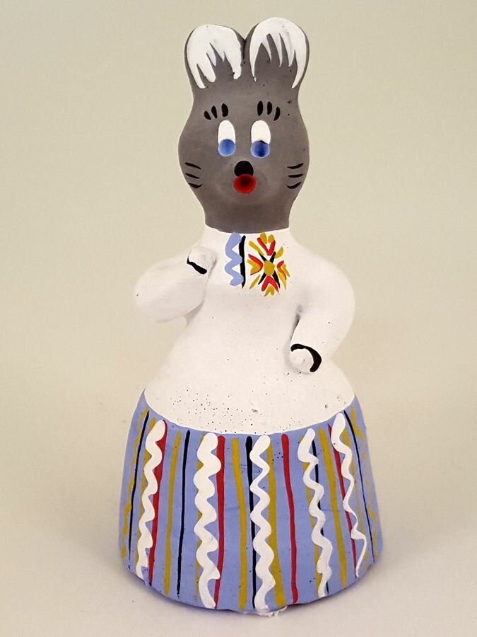 Зайчиха в юбке-1, Каргопольская глиняная игрушка, ручная авторская работа