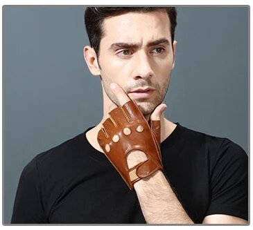 Кожаные мужские перчатки без пальцев Brown Velcro XL
