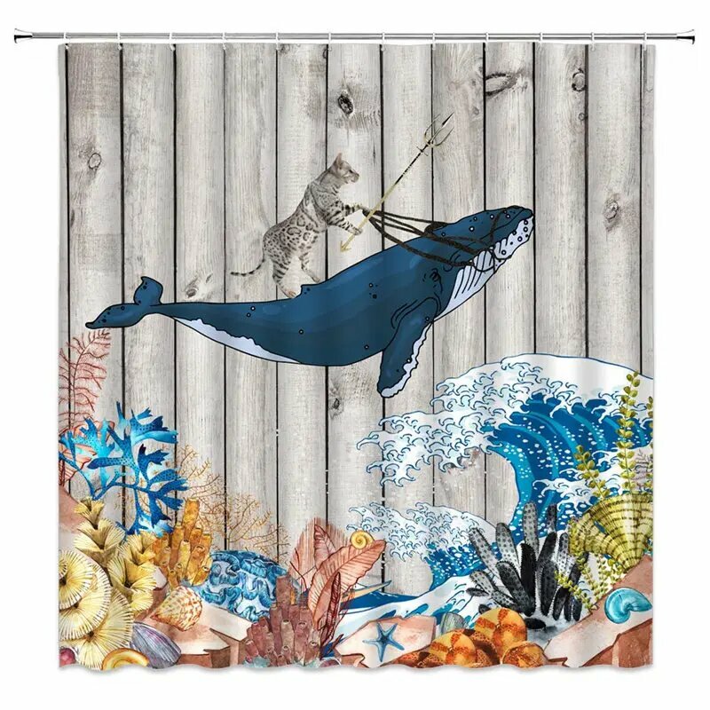 Водонепроницаемая занавеска для душа с пиратской кошкой W165xH180cm, 1pcs Bath Curtain 27
