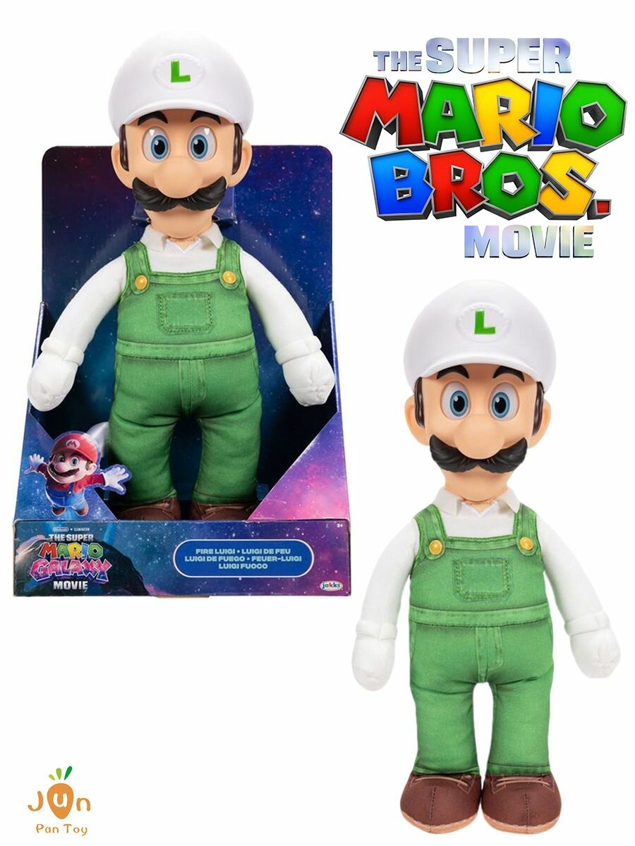 Фигурка, Super Mario Galaxy Movie Fire Luigi / Мягкая игрушка Луиджи для детей, 35 см, с подвижными суставами - отличный подарок на день рождения