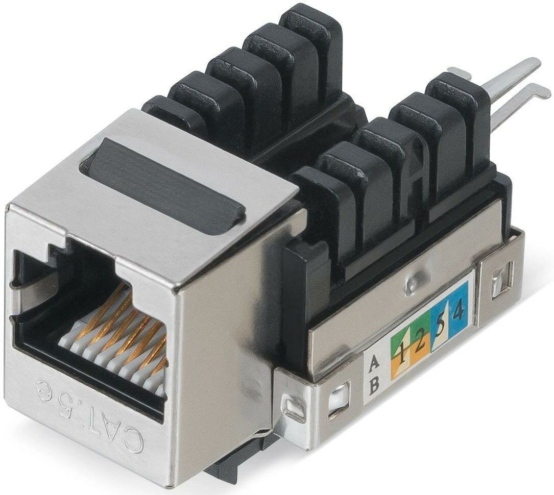Модуль информационный WRLine Keystone, RJ45, 1 модуль, категория 5E, FTP, черный (WR-KJ-RJ45-C5E-SH-90)